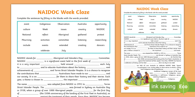 NAIDOC Week Cloze Worksheet (teacher made)