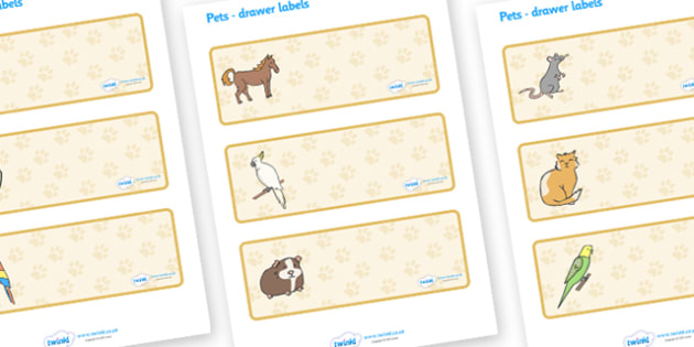 Editable Drawer- Peg - Name Labels (Pets) (teacher made)