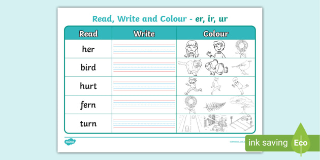 Er Read Write And Colour Worksheet | Primary resources