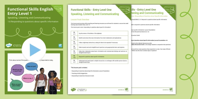 English Functional Skills: EL1.6 Respond to Questions about Specific