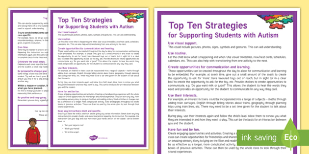 Top Ten Strategies to Support Students with Autism Adult Guidance - World
