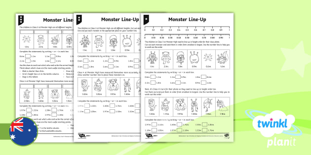 Year 4 Fractions and Decimals: Monster Line-Up Home Learning Tasks