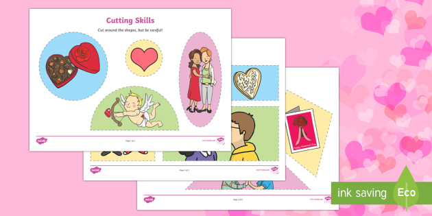 Valentine's Day Cutting Worksheets (Hecho por educadores)