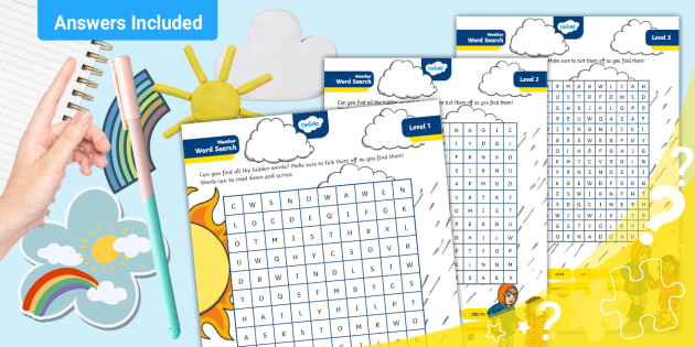 Weather Themed Fun Word Search Puzzle - Kids Puzzles