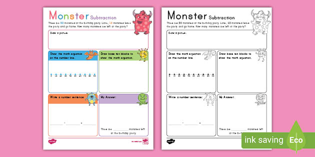 Monster Subtraction Multiples of Ten Word Problem Activity