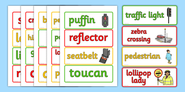 Road Safety Word Cards (teacher made)