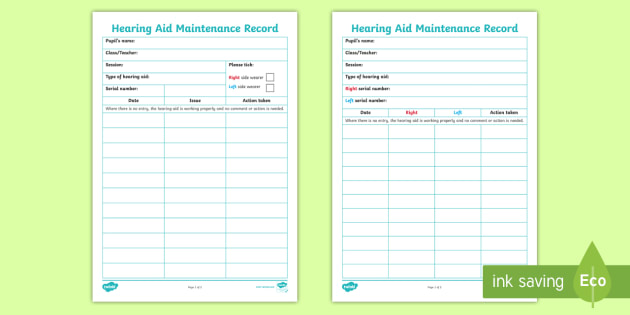 Hearing Aid Maintenance Record (teacher made)