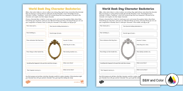 World Book Day Character Back Stories Activity