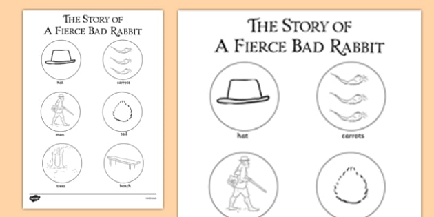 Beatrix Potter - The Story of a Fierce Bad Rabbit Words Colouring Sheet