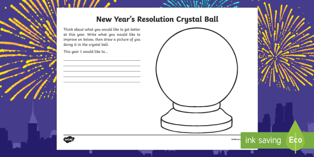New Year Resolution Crystal Ball KS1 Worksheet / Worksheet
