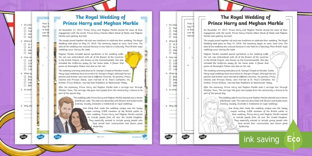 Fifth Grade The Royal Wedding: Prince Harry and Meghan Markle Reading