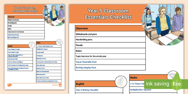 Year 5 Classroom Essentials Checklist (teacher made)