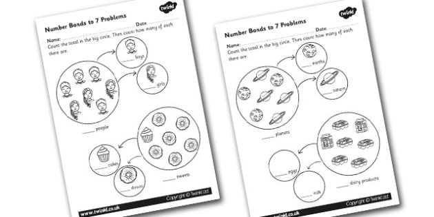 Number Bonds to 7 Problems Worksheet