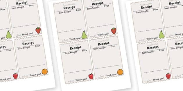 Role Play Receipts (Supermarket) (teacher made)