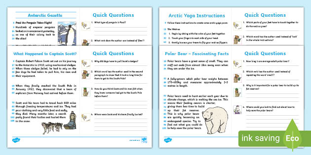1-Minute Reading Test Cards | Polar Regions | Comprehension