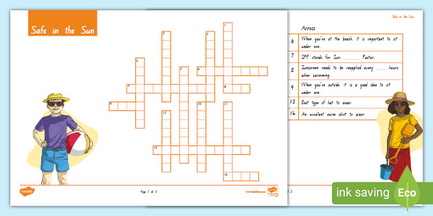 Safe in the Sun Crossword (teacher made)