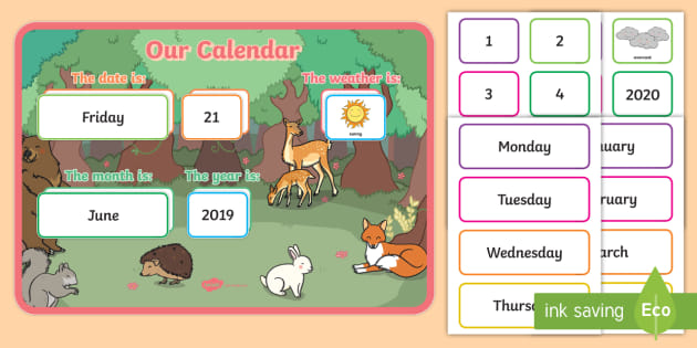 Woodland Themed Days of the Week Display Calendar
