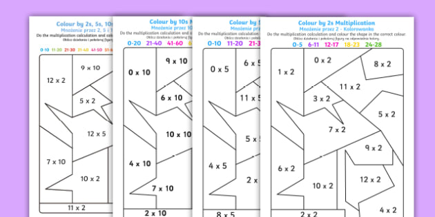 Colour by 2s 5s 10s Multiplication English/Polish - Colour by 2s, 5s ...