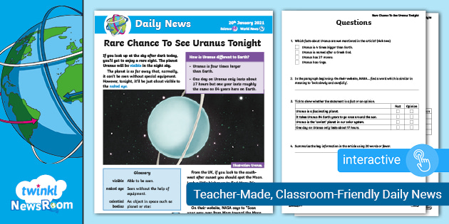 Interactive PDF: Daily NewsRoom Story - Rare Chance To See Uranus Tonight