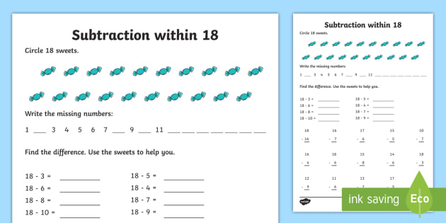 Subtraction within 18 Worksheet / Worksheet