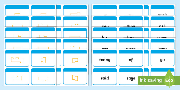 Year 1 Common Exception Words and Outline Matching Flashcards