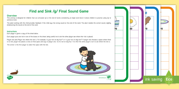 Find and Sink /g/ Final Sound Game
