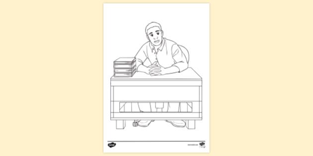 Male Teacher at Desk Colouring | Colouring Sheets