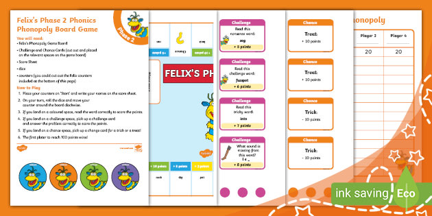 Felix's Phase 2 Phonics Phonopoly Board Game (teacher made)