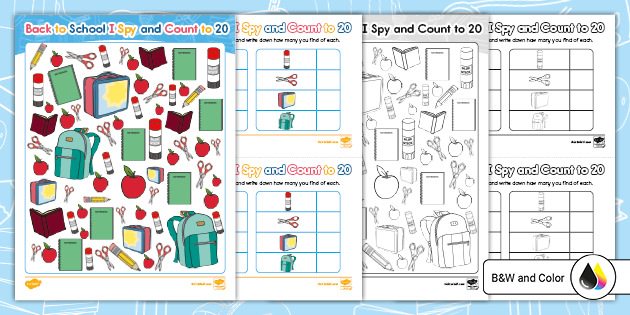 Back to School I Spy and Count to 20 Activity (teacher made)