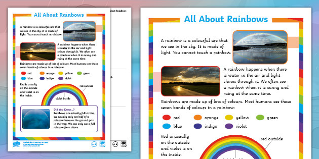 Year 1 All About Rainbows Non-Fiction Reading Comprehension