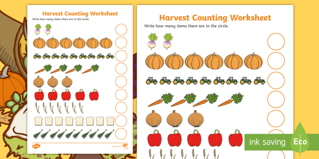 Counting to 10 Harvest Worksheet (teacher made)