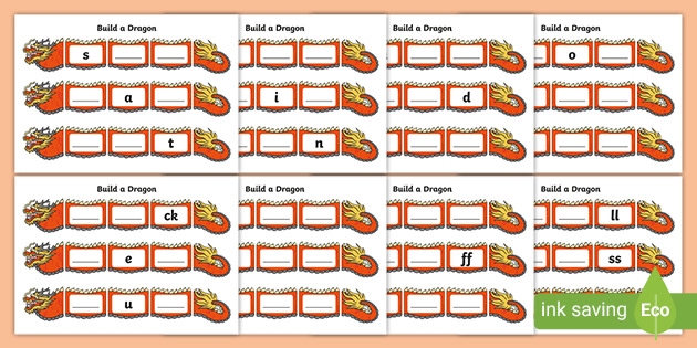 Build a Chinese Dragon: Phase 2 Phonics Activity Cards