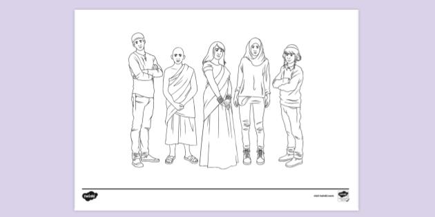 Group of Multi Faith Students Colouring Sheet | Colouring