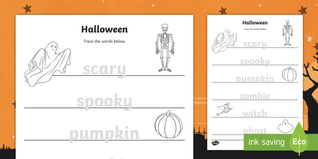 Halloween Aistear Trace the Words Worksheet (teacher made)