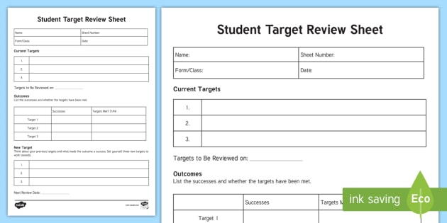 Student Target Review Worksheet (Teacher-Made)