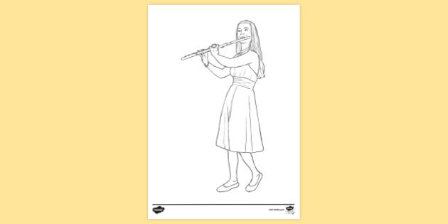 FREE! - Girl Playing Flute Colouring Sheet | Colouring Sheets