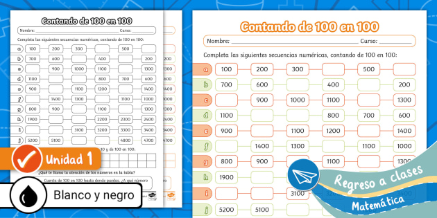 Hojas De Trabajo Para Contar De 100 En 100 Cuadrícula De Centenas En