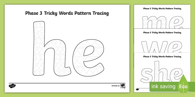Phase 3 Tricky Words Pattern Tracing Activity