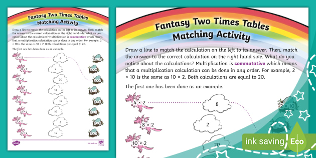 Two Times Table Fantasy Matching Activity (teacher made)