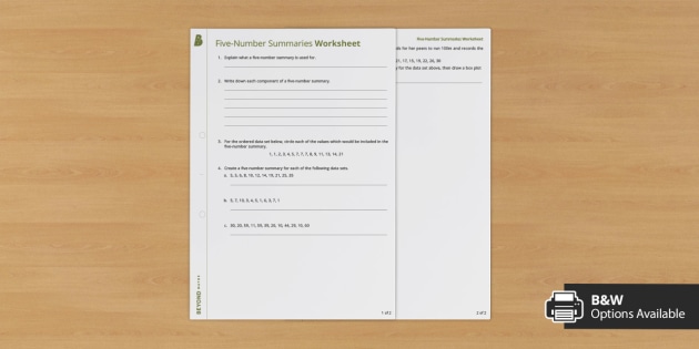 Five-Number Summaries Worksheet - Beyond Secondary Maths