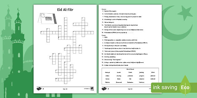 Eid Vocabulary Crossword Worksheet / Worksheets