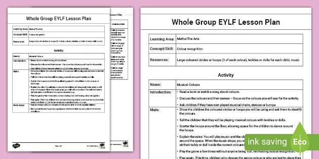 Musical Colours EYLF Lesson Plan Adult Guidance