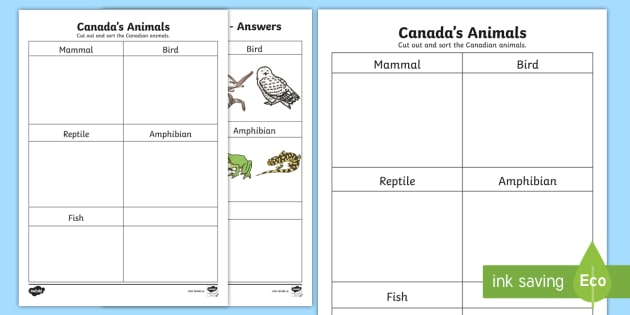 Canada's Animals Sorting Activity