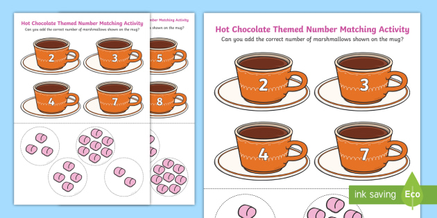 Hot Chocolate Themed 1 to 10 Number Cut and Stick Matching Activity
