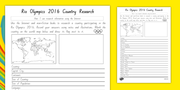 Rio 2016 Olympics Country Fact File (teacher made)