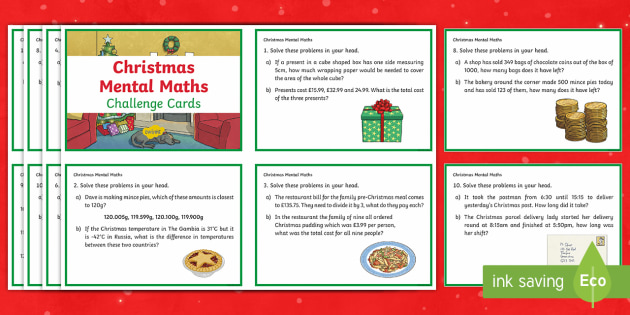 Y6 Christmas Mental Maths Challenge Cards