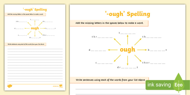 * NEW * '-ough' Spelling Worksheet, Ough, Ough sounds, Ough words