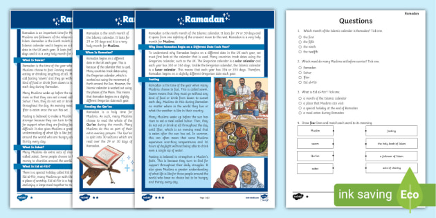 LKS2 Ramadan Differentiated Reading Comprehension Activity