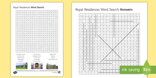 Royal Residences Word Search
