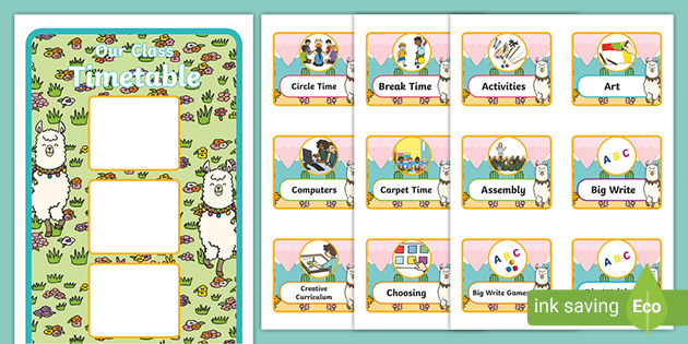 Llama Timetable with Cards (teacher made)